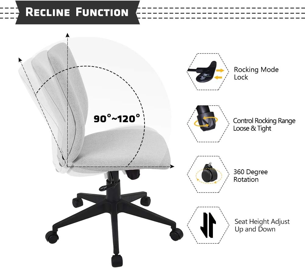 Bowthy Armless Office Chair Ergonomic Computer Task Desk Chair Without ...