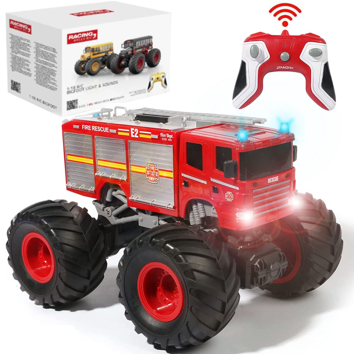 Remote Control Monster Truck - 1:18 Scale RC Fire Truck, 2.4GHz Big ...