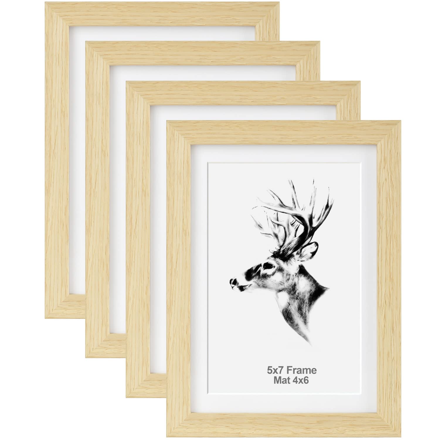 Yaetm 8x10 Picture Frame Matted to 5x7 Set of 4, Solid Oak Wood 8x10 ...