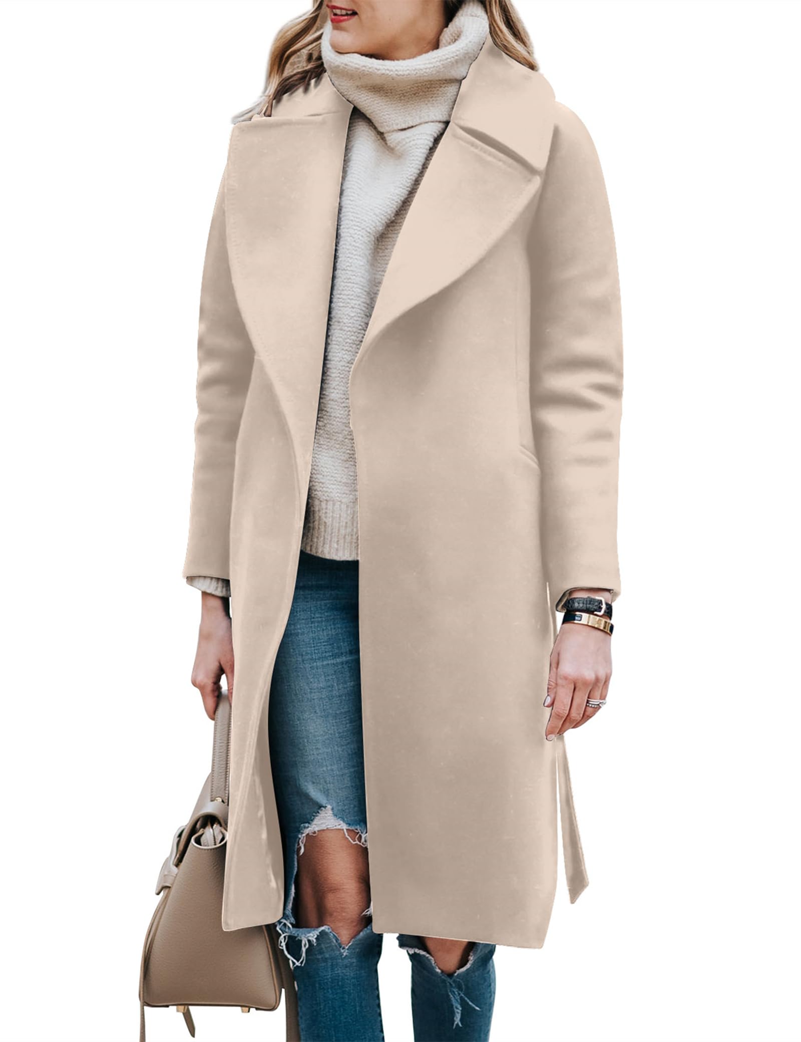 BZB Women's Long Wool Blend Pea Coat Winter Casual Overcoat Notched ...