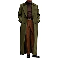 Runcati Mens Full Length Trench Coat Notched Lapel Long Jacket Double ...