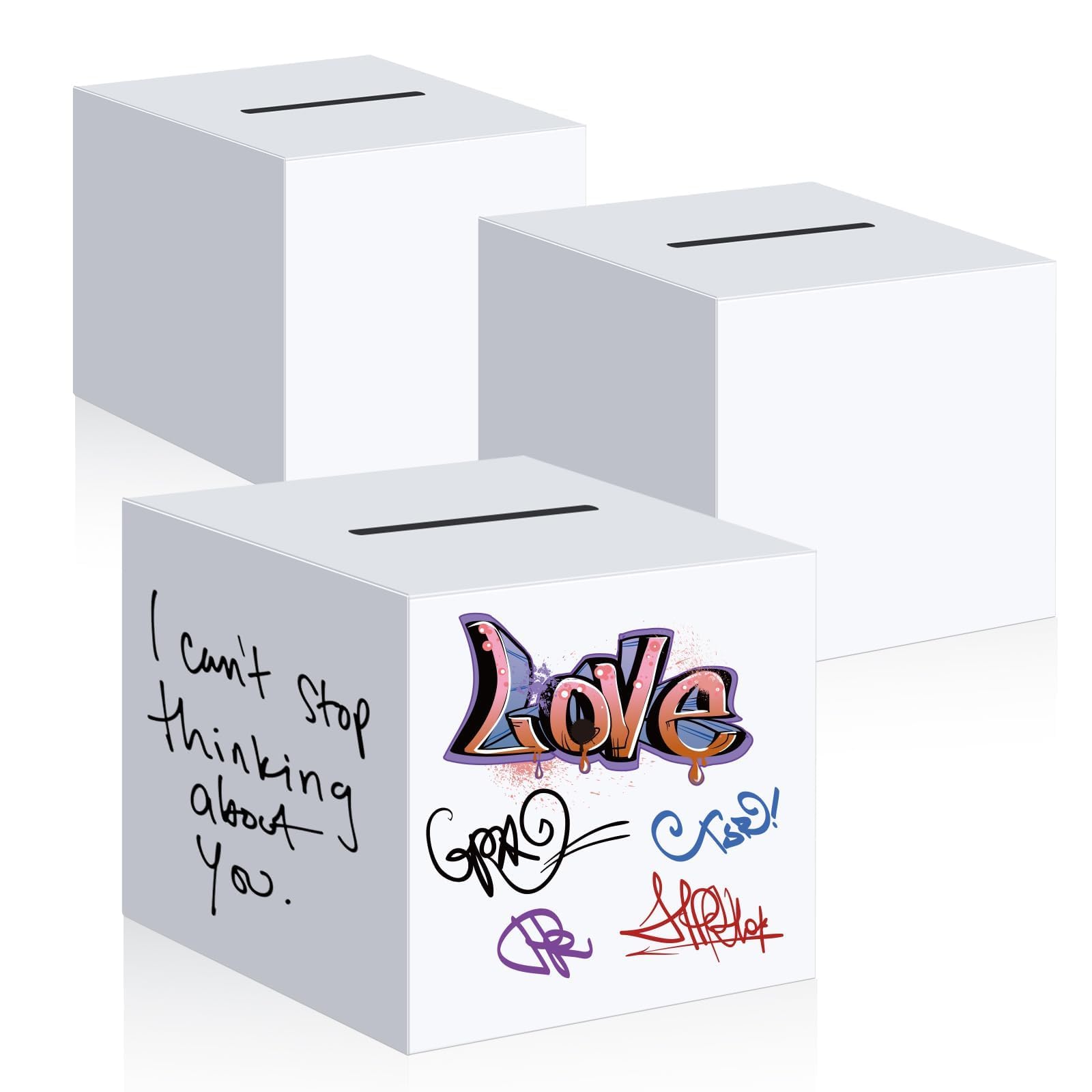 3 Pack 10" Raffle Boxes Elegant Large White Cardboard Box 10 x 10 x 10 ...