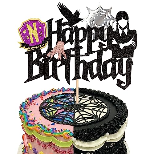 1 PCS Horror Wednesday Addams Happy Birthday Cake Topper Glitter Thing ...