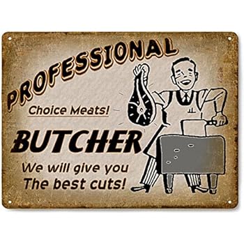 Amazon.com: Butcher shop meat metal Sign beef steak pork chops deli ...