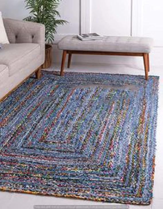 Beautiful Home Chindi and Denim Print Braided Rug, Hand Woven ...