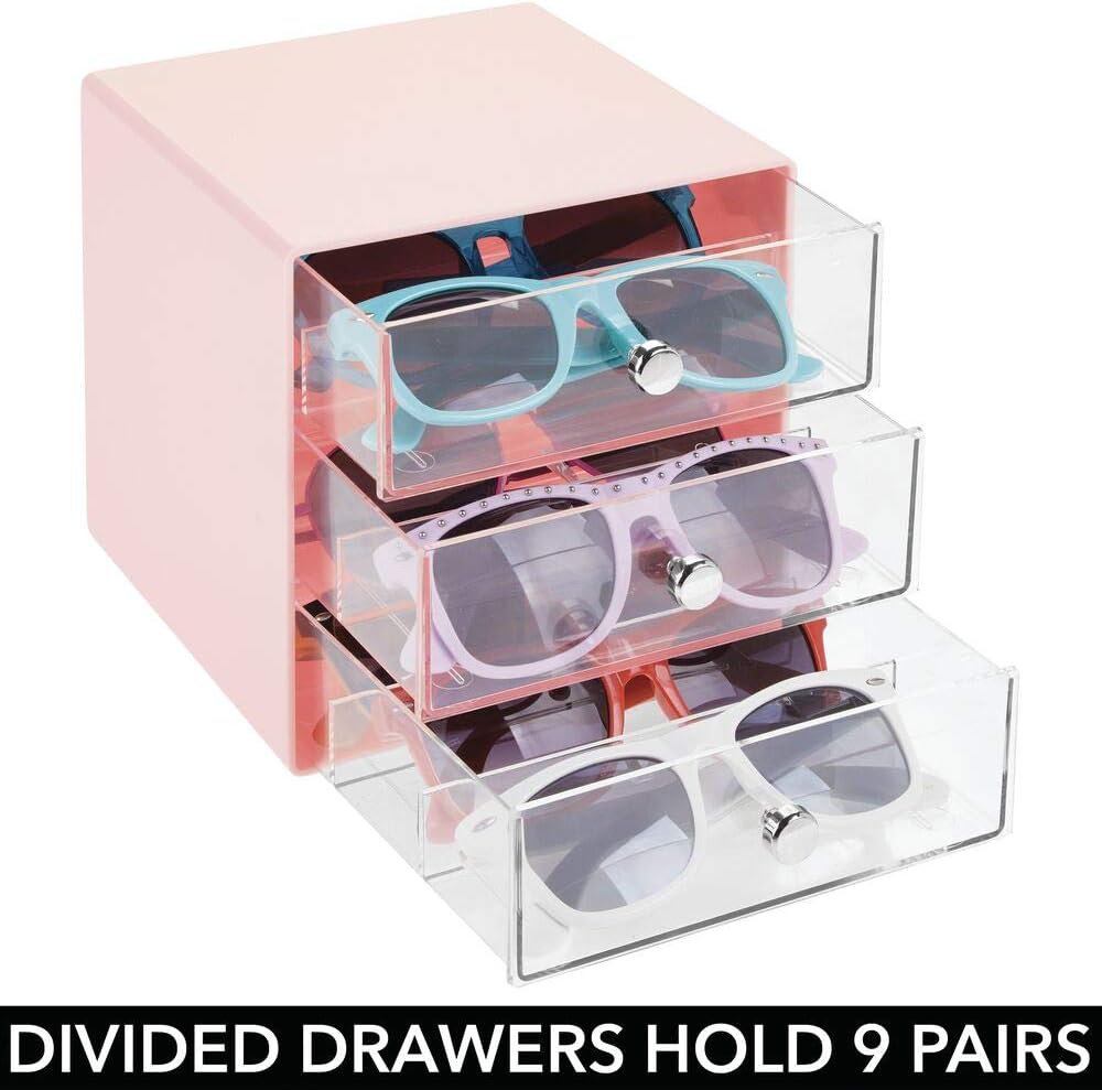 mDesign Set of 2 Glasses Display Case — Eyeglasses Storage Box with 3 ...