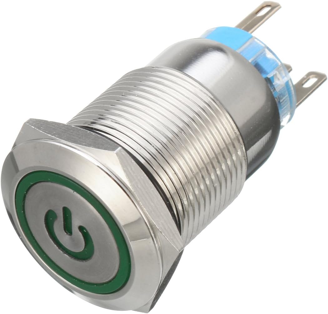 LaDicha 5 Pin 19mm LED Silver Steel Push Button Latching Power Switch ...