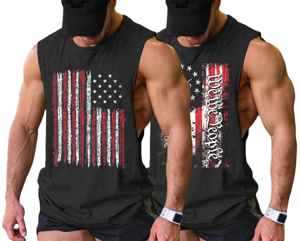 COOFANDY Men 2 Pack USA Flag Tank Tops Workout Gym Shirt Muscle Bodybuilding Sleeveless T Shirts ...