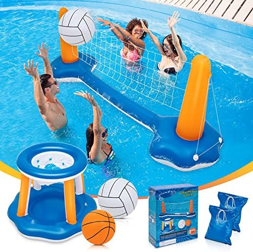 KIDDITOY 125 Pool Volleyball Set & Basketball Hoop - Larger Pool ...