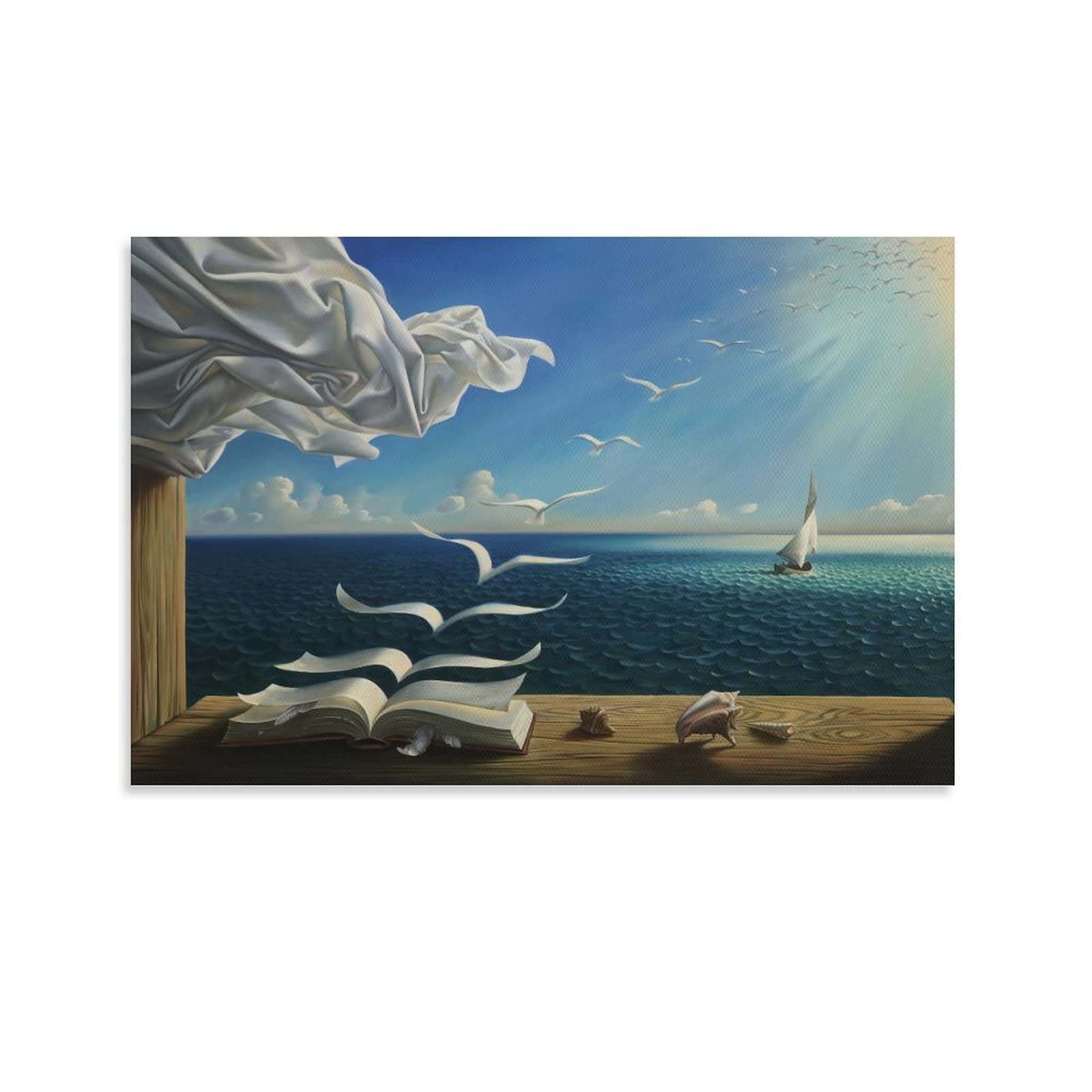 LZAIX Salvador Dali's The Waves Book Sailboat Canvas Art Prints Poster ...