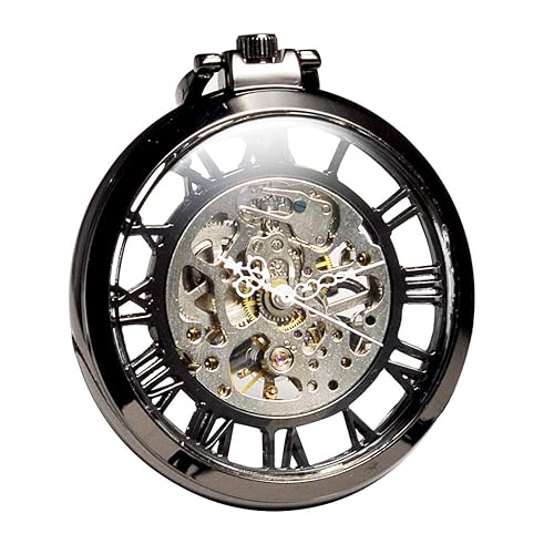 ManChDa Steampunk Mechanical Black Skeleton Big Size Hand Winding ...