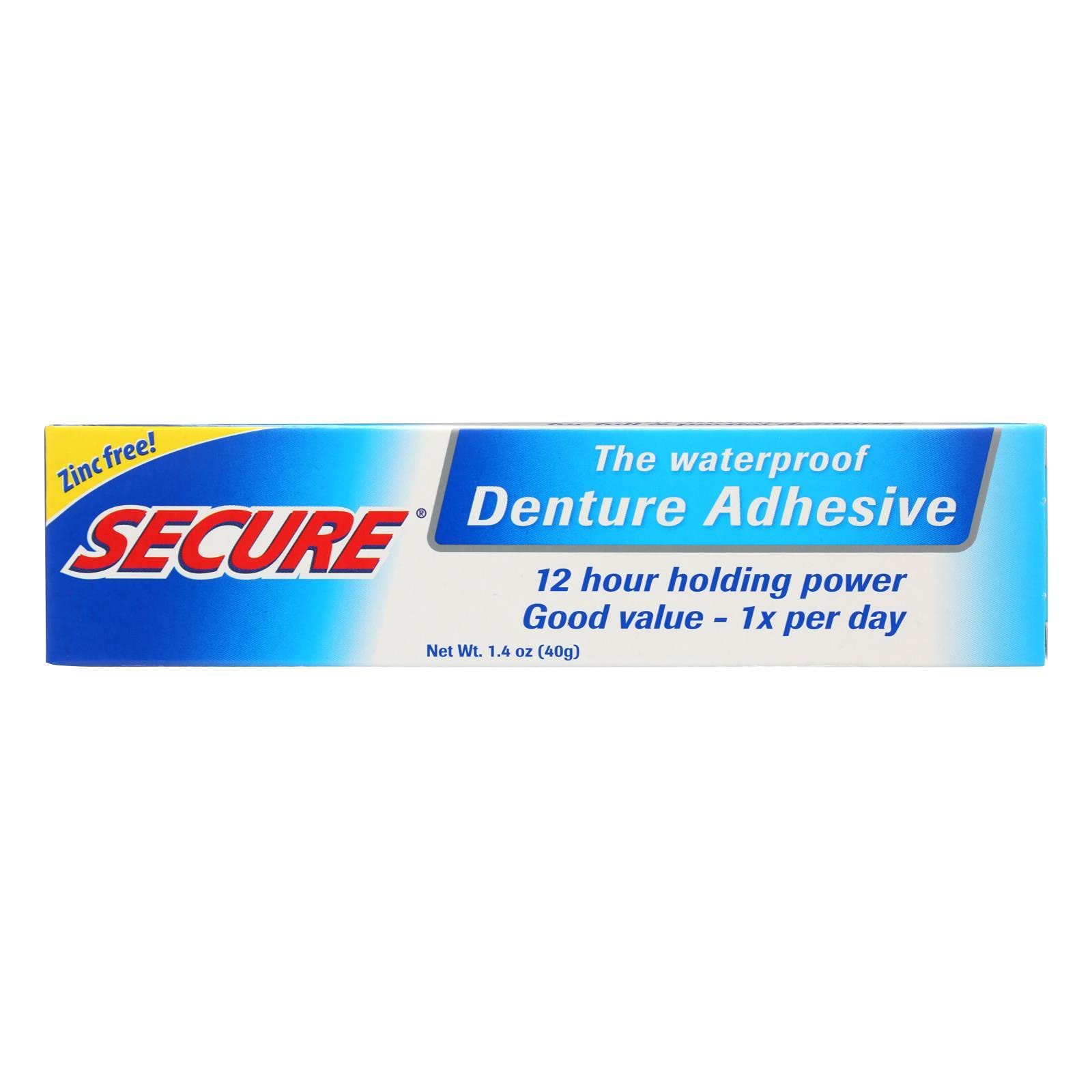 Secure Waterproof Denture Adhesive - Zinc Free - Extra Strong Hold for ...