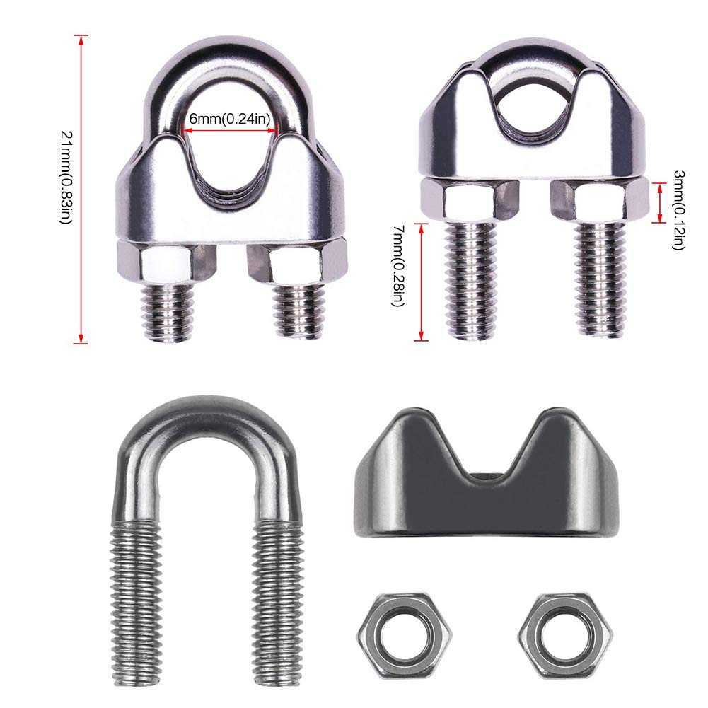 12 Pcs M3(3mm) Wire Rope Clip Cable Clamp 304 Stainless Steel U Bolt ...