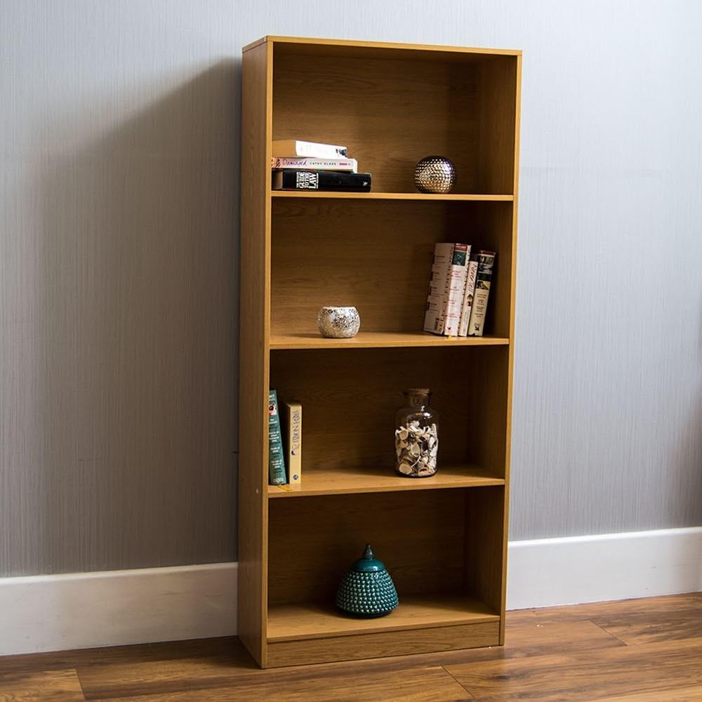 Vida Designs Cambridge 4 Tier Large Bookcase, Oak Wooden Shelving ...
