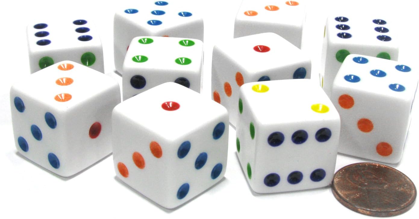 Amazon.com: Set of 10 Large Six Sided Square Opaque 19mm D6 Dice ...