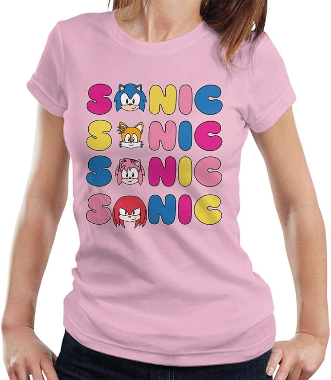 Sonic The Hedgehog Character Text Variation Women's T-Shirt: Amazon.co ...