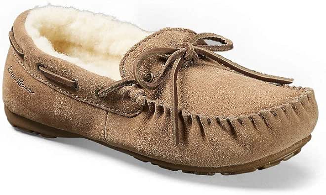 Amazon.com | Eddie Bauer Women's Shearling-Lined Moccasin Slipper, Sand ...