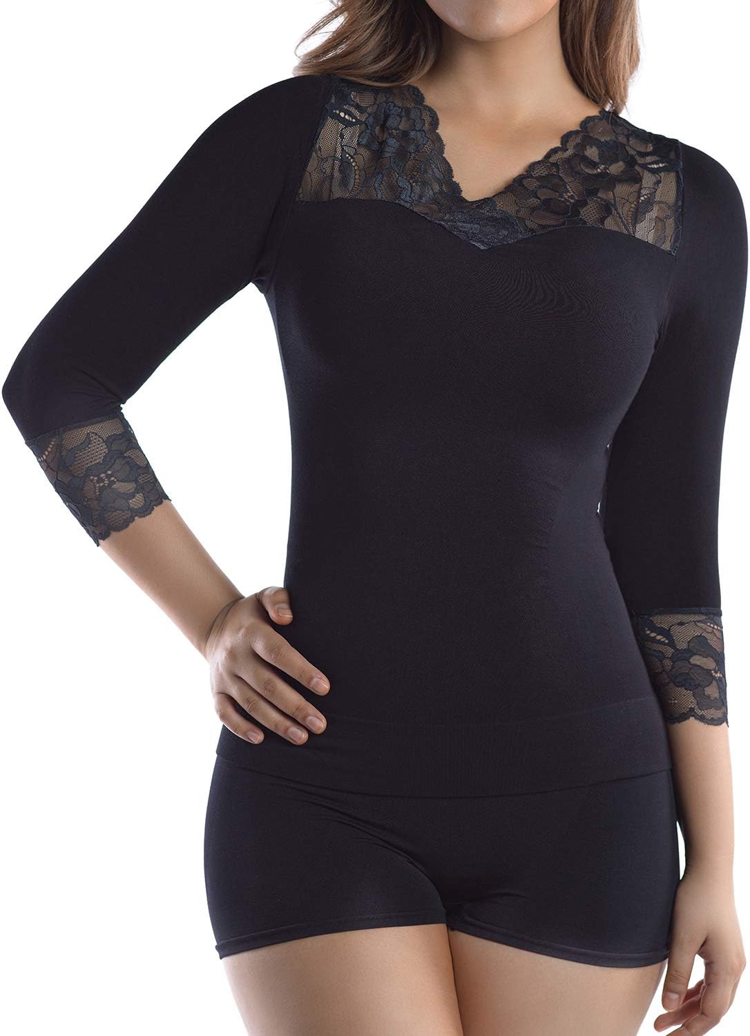 MD Womens Cool Compression Slimming Shirt IdealForSports TummyBust Lace ...