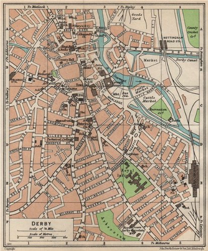 DERBY. Vintage town city map plan. England;1950: Amazon.co.uk: Kitchen ...