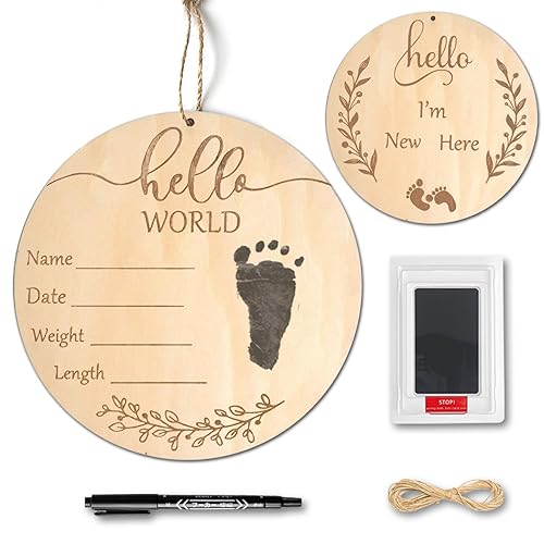 Baby Birth Announcement Sign with Marker Pen, Wooden Hello World ...