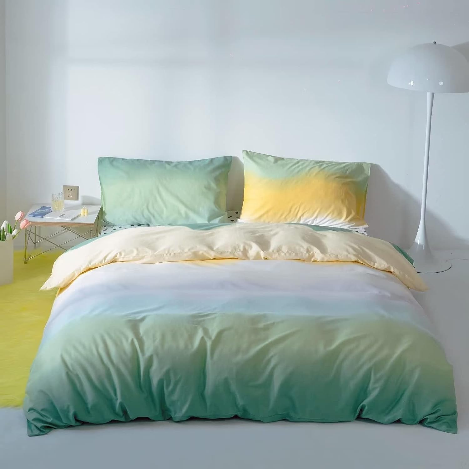 KAREVER Green Gradient Comforter Set Twin Sage Green and Yellow Rainbow ...