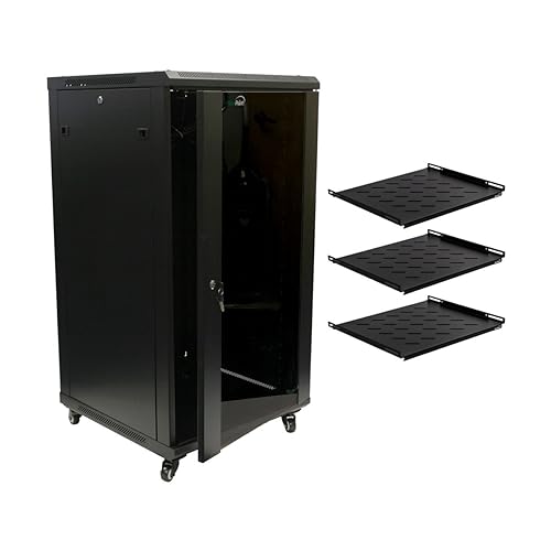 NavePoint 22U Server Rack Enclosure with Shelves, Caster Wheels, 2 Fans ...
