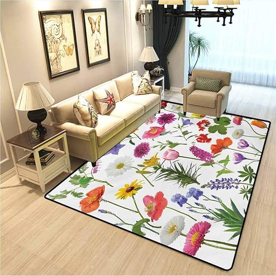 Amazon.com: Flower Floor Area Rug for Living Room Types of Flowers ...
