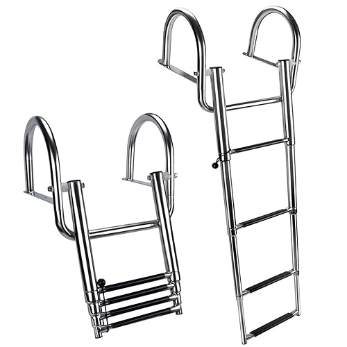 Marinebaby 4 Steps Pontoon Boat Ladder, Stainless Steel Folding ...