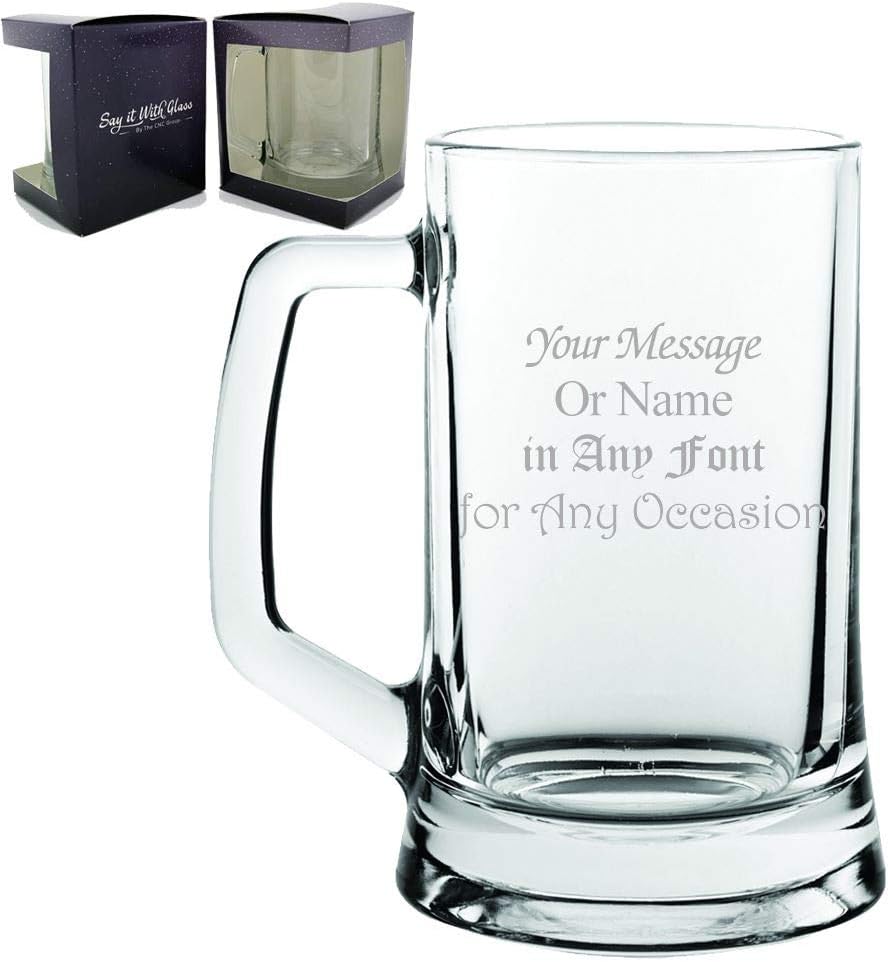 Personalised Engraved Glass Beer Stein, Gift Boxed, Personalise with ...
