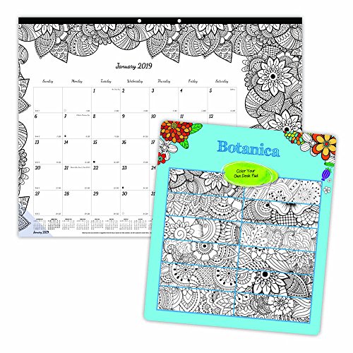 Blueline 2019 DoodlePlan Monthly Coloring Desk Pad, Botanica - Want It All