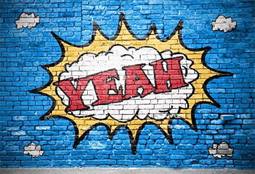 Buy LFEEY 7x5ft Graffiti Brick Wall Backdrop Yeah Blue Sky Clouds ...