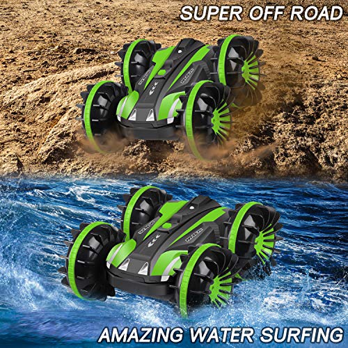 YEZI Amphibious RC Stunt Car for Kids 2.4 GHz 4WD Remote Control Boat Waterproof RC Monster ...