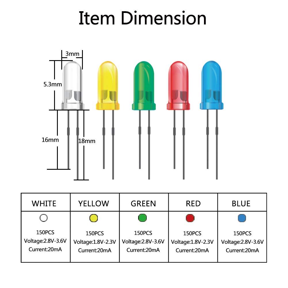 Mua 750 Pcs 3mm LED Light Emitting Diode Assortment Kit,Low Voltage ...