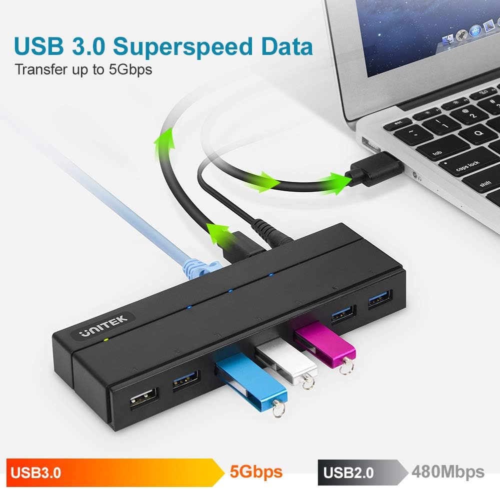 Unitek USB Ethernet Adapter 7-Port Hub, 6 Ports USB 3.0 Hub with ...