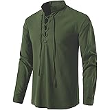 Amazon.com: Men's Long Sleeve Shirts Retro Style Lace up for Medieval,Viking,Hippie Matching ...