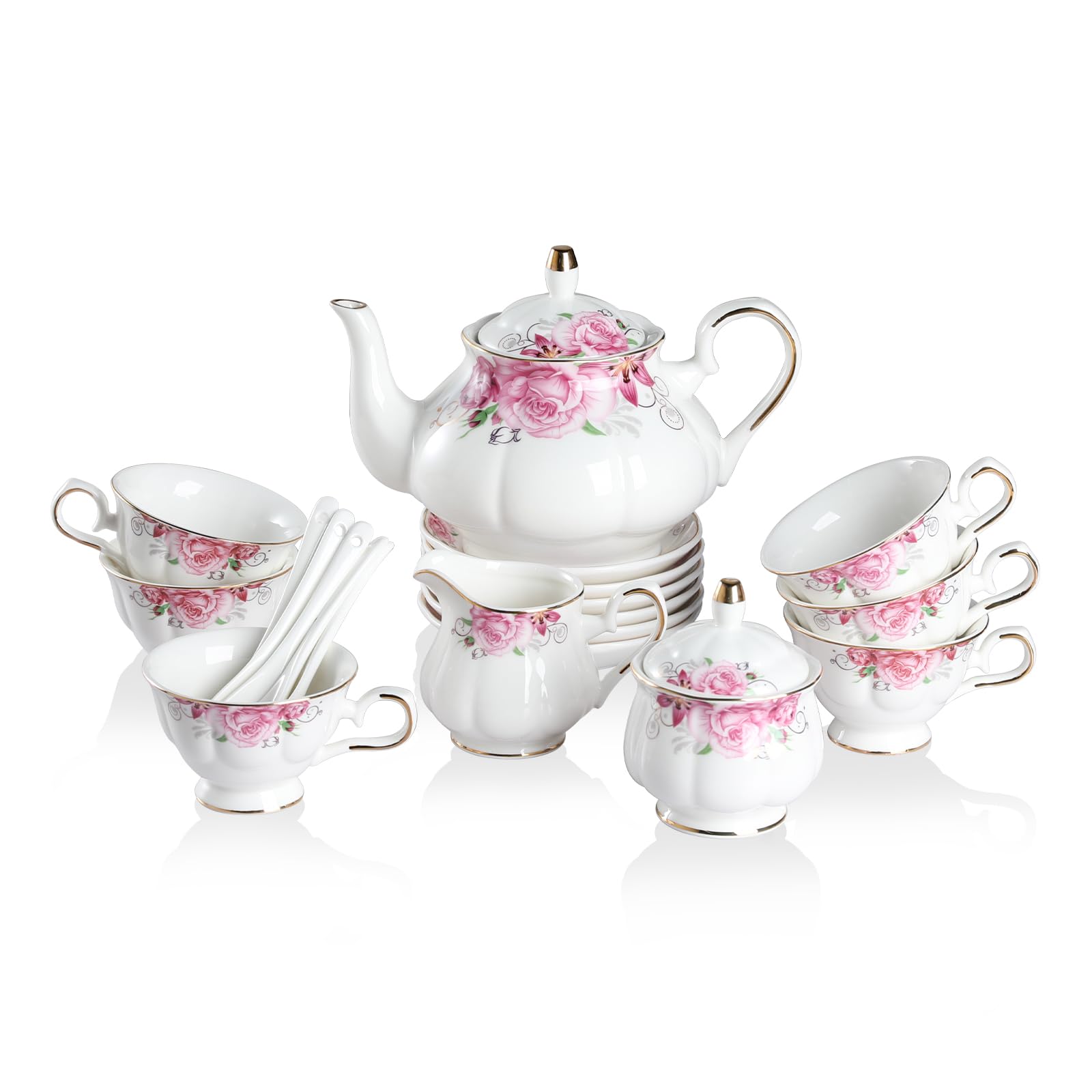 Sweejar Porcelain Tea Sets, Vintage British Floral Relief Gold Rimmed ...
