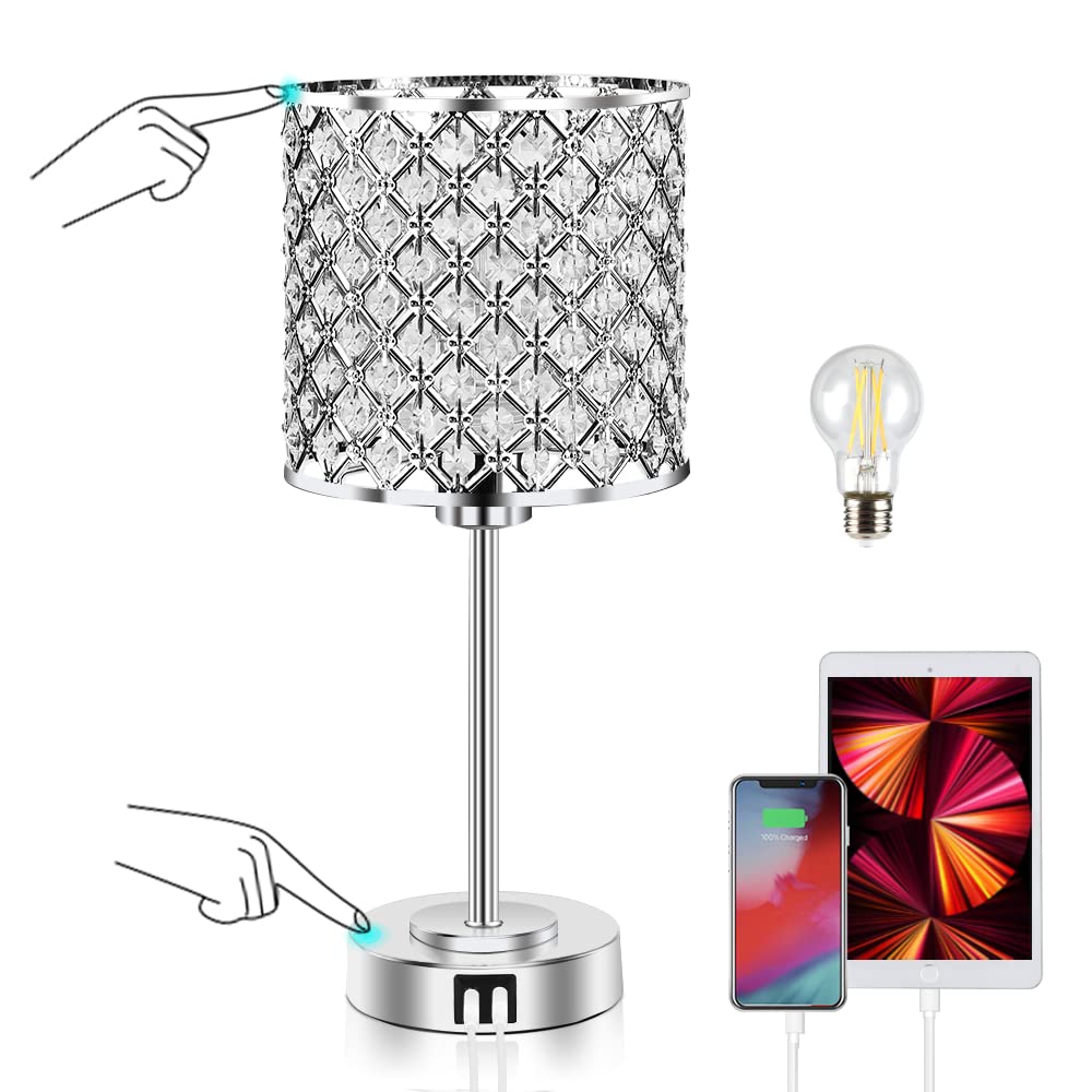 GyroVu Crystal Table Lamp, Crystal Lamp Touch Control with USB C+A ...