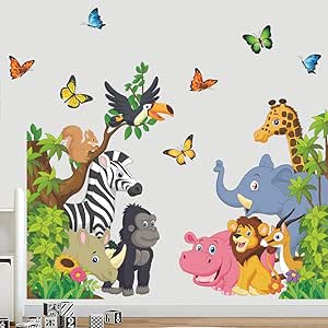 Amazon.com: Supzone Cartoon Animal Wall Decal Jungle Animals Wall ...
