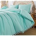 Amazon.com: TanNicoor Turquoise Comforter,Pom Fringe Comforter Set ...