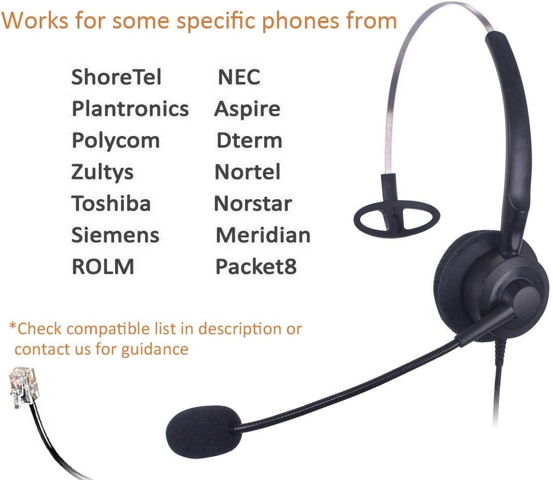 Callez C200A1 Corded Telephone Headset Monaural With Microphone For ...