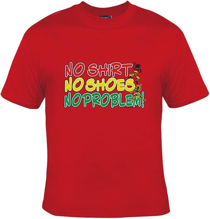 Amazon.com: No Shirt~No Shoes~No Problem Adult T-Shirt, Red , Small ...