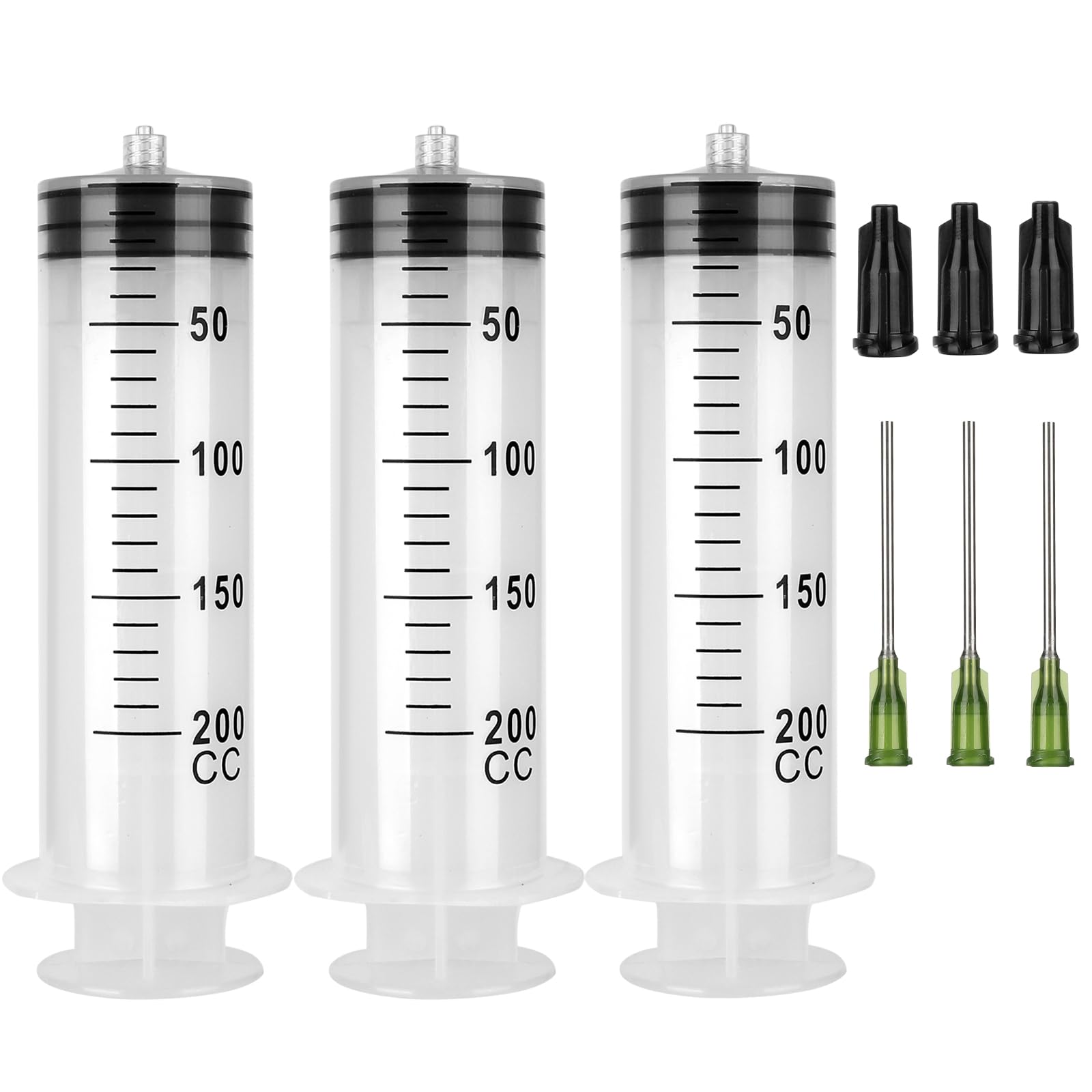 3 Pack 200ml Syringes with Needle 14G 1.5”, Sterile Luer Lock Syringe ...