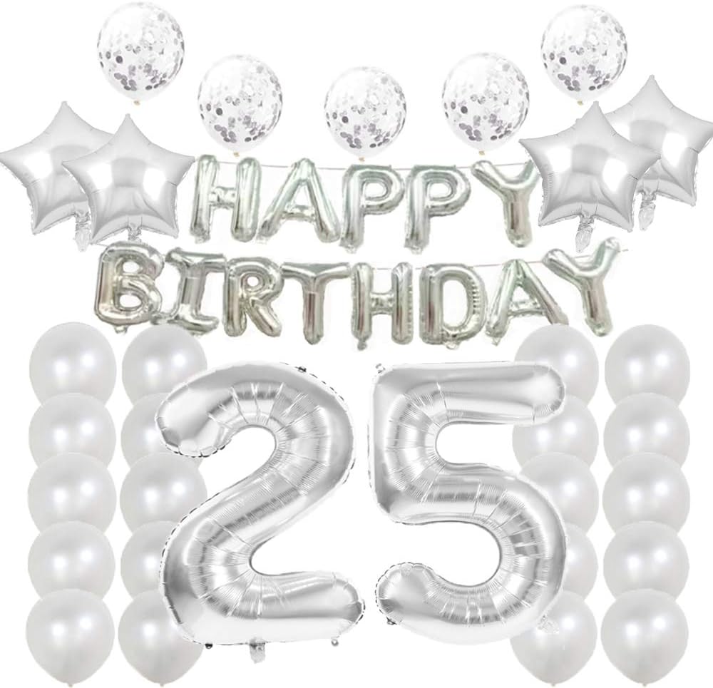 25th Birthday Decorations Party Supplies,25th Birthday Balloons Silver ...