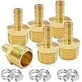 Uenede 6PCS Brass Hose Barb Fittings 1/2" NPT Male to 3/8" Barb Adapter Connector Include 6 ...