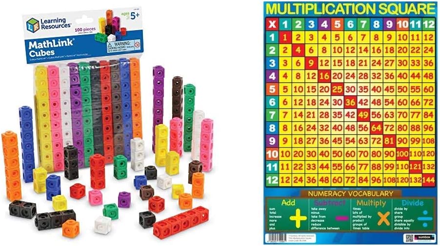 Learning Resources Mathlink Cubes (Set of 100) & Sumbox Multiplication ...