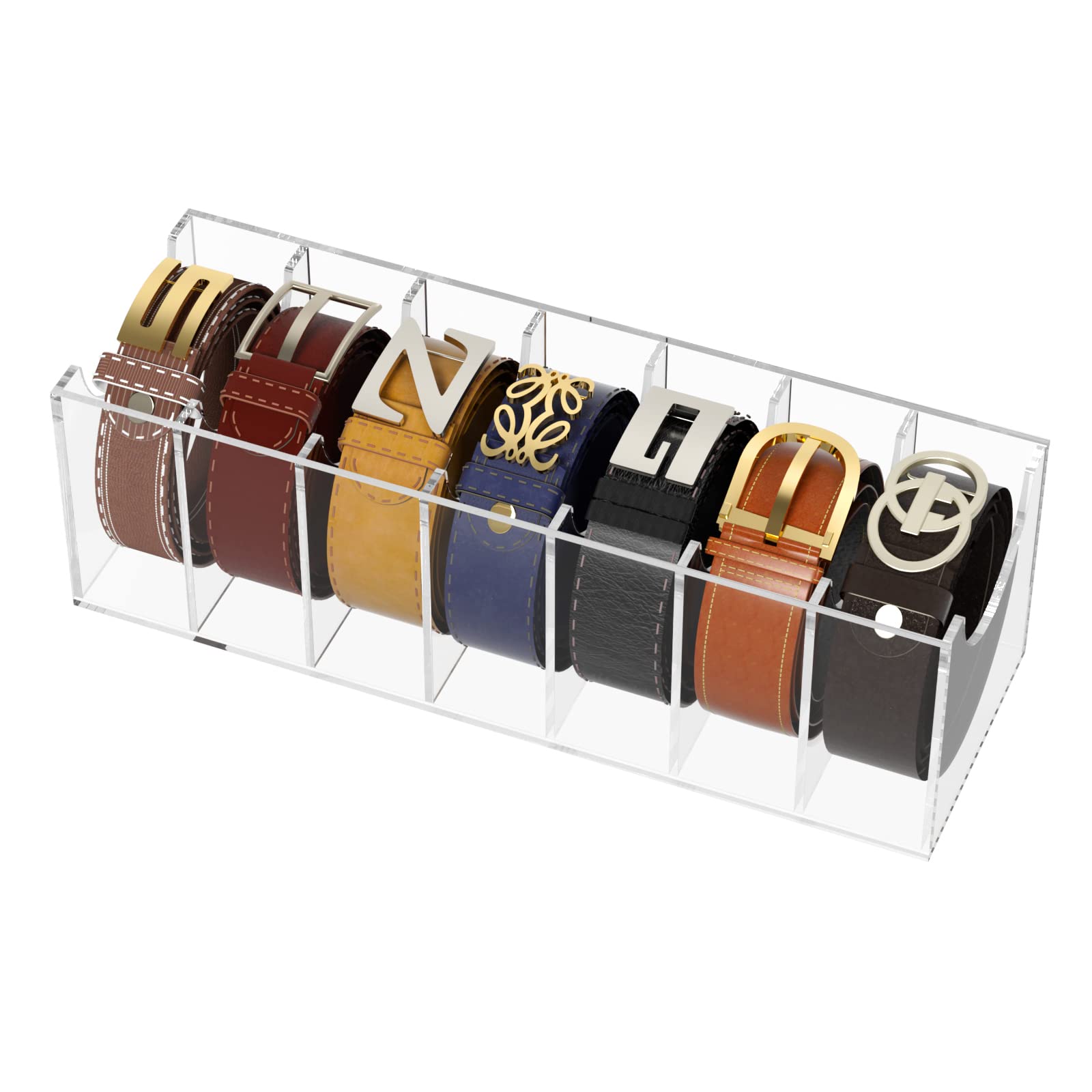 FEMELI Belt Organizer, Acrylic 7 Compartments Belt Container Storage ...