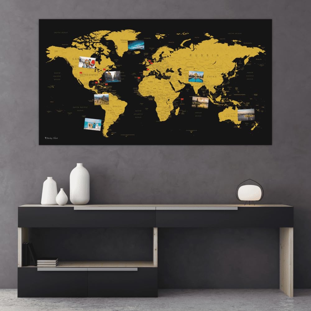 World Map XXL 51 x 28 inches, Fleece Wall Hanging as Travel Pin Board ...