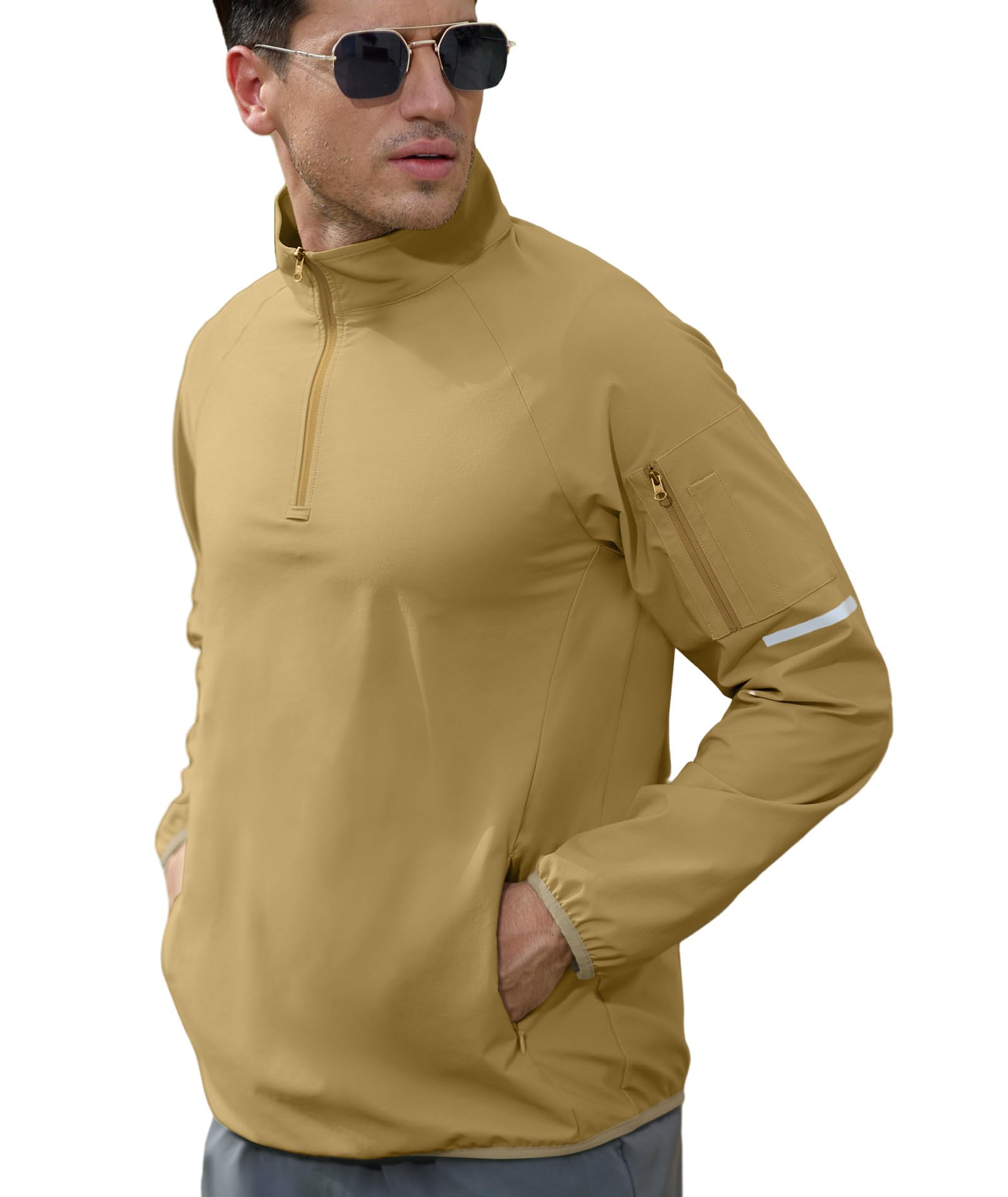WIGUREN Men's Quarter Zip Pullover Tops Lightweight Waterproof Mock ...
