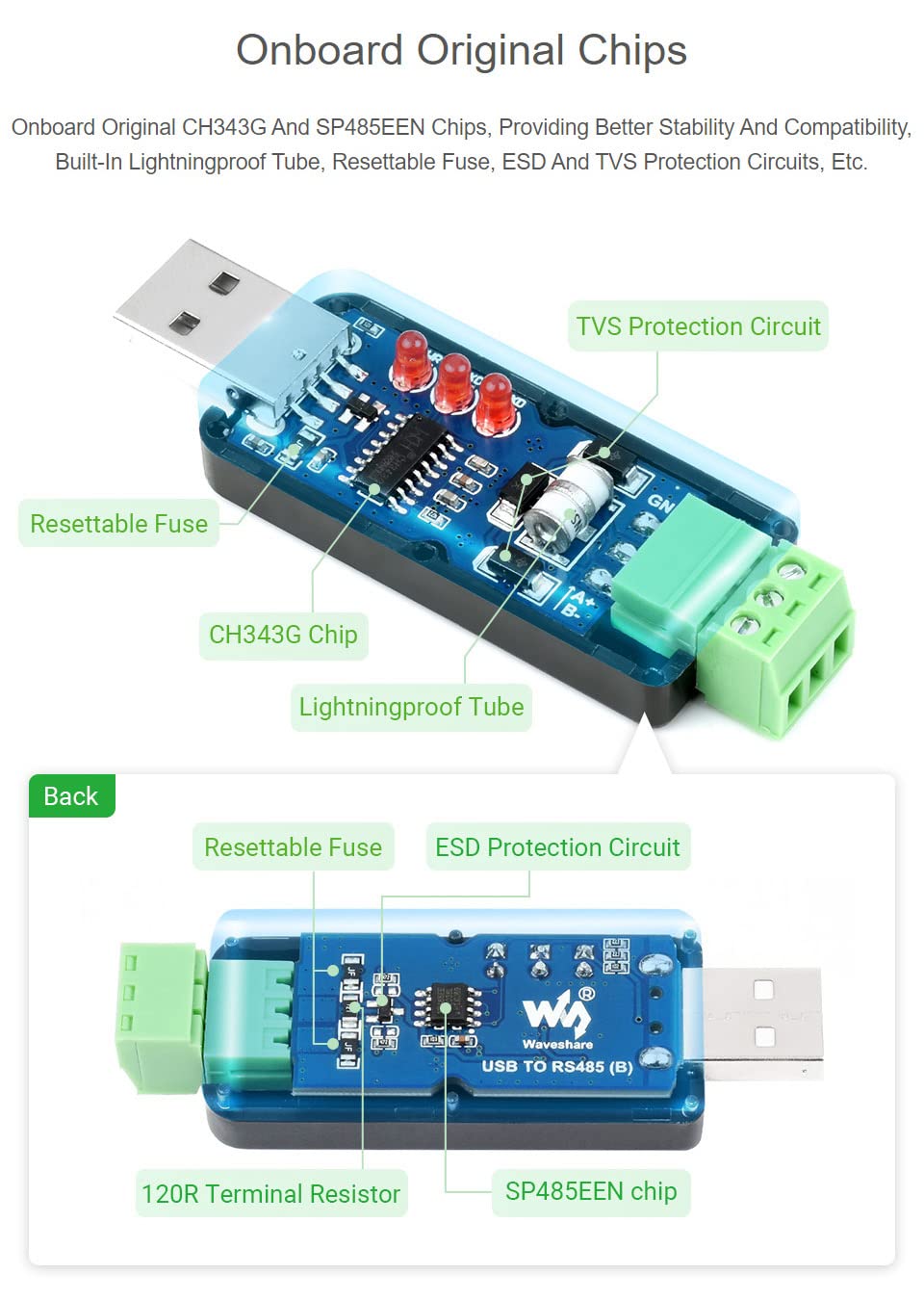 Mua Waveshare Industrial USB to RS485 Bidirectional Converter Onboard Original CH343G Multi ...