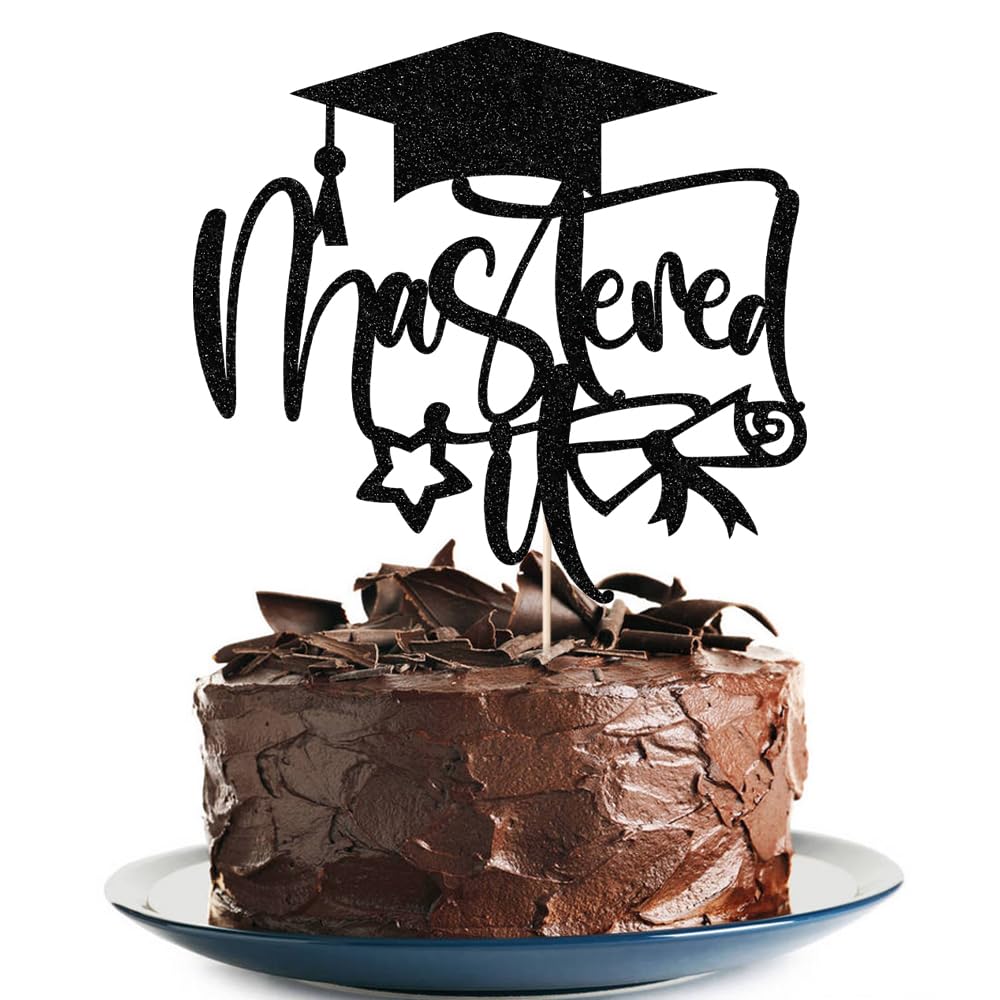 Black Glitter Mastered It Cake Topper,Happy Master's Degree/You Did It ...